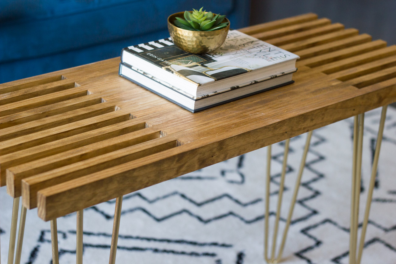 DIY Slatted Coffee Table with Hairpin Legs - Erin Spain