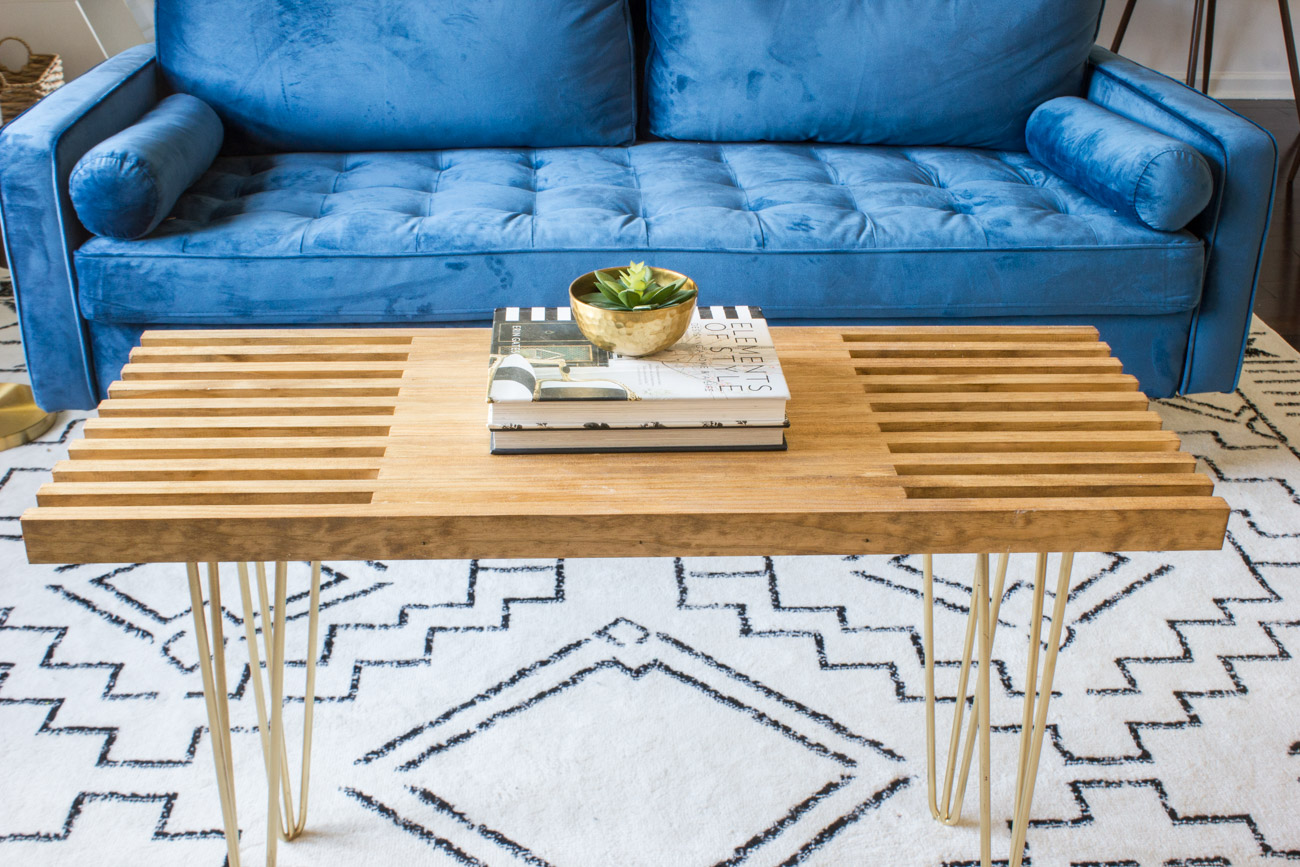 DIY Slatted Coffee Table with Hairpin Legs - Erin Spain