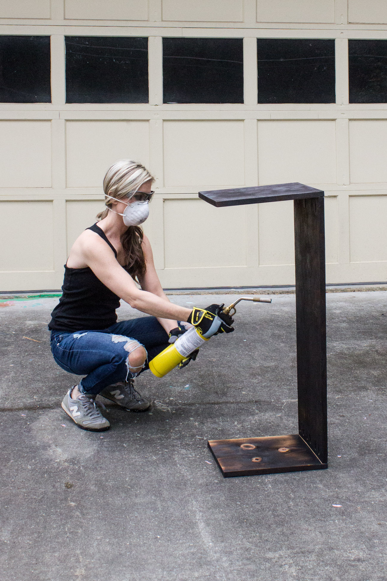 DIY Charred Wood Arm Rest Side Table {Shou Sugi Ban Technique} - Erin Spain
